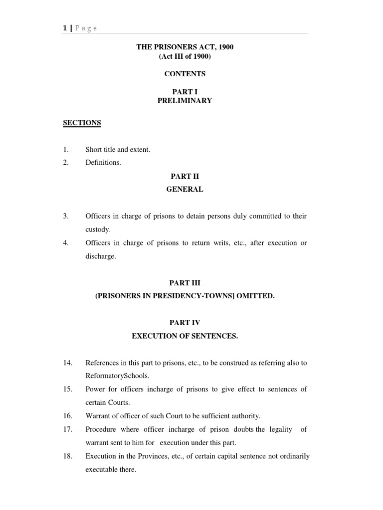 Overview of the Prisoners Act 1900 | PDF | Detention (Imprisonment ...