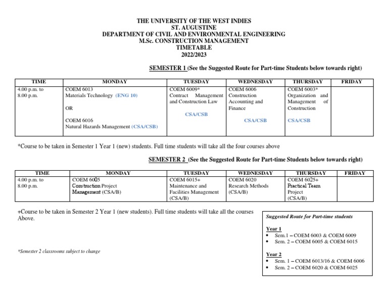 MSC Construction Timetable 2022-2023 Jan1623 PDF | PDF