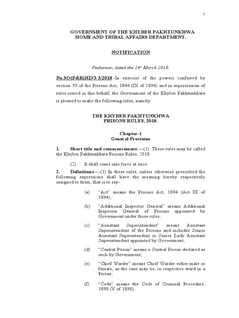 Prisons Rules 2018 | PDF