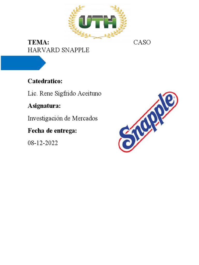 Cuestionario para El Caso Harvard 1 Snapple | PDF Cuestionario para El Caso Harvard 1 Snapple | PDF