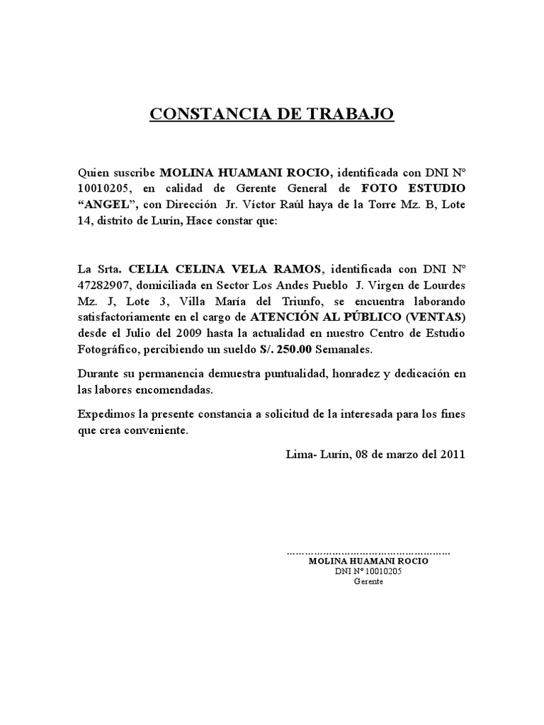 CONSTANCIA DE TRABAJO.docx | PDF