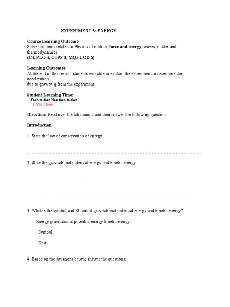 Pre Lab EXP 3 SP015 | PDF | Observational Error | Potential Energy
