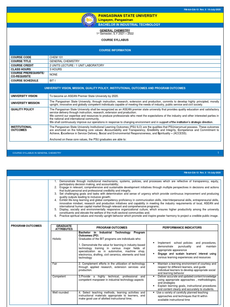 General Chemistry Syllabus Overview | PDF