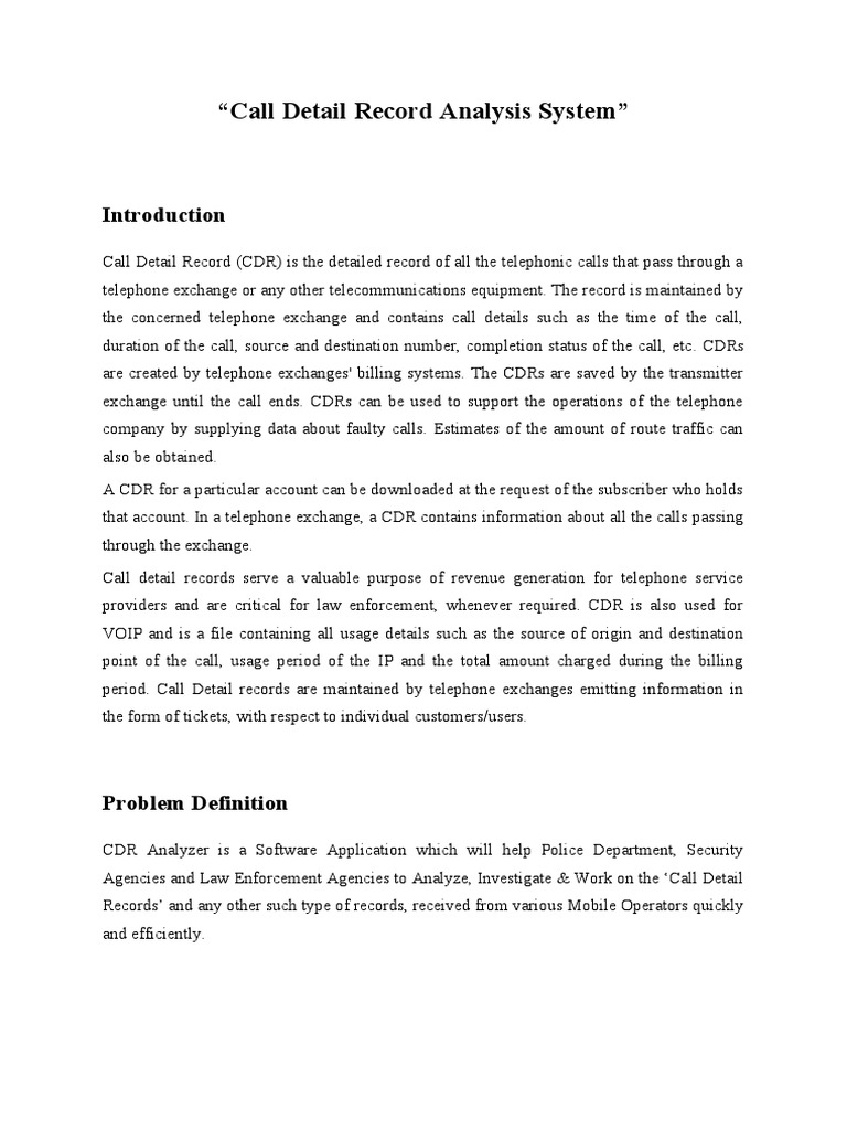 Call Detail Record Analysis System | PDF | Application Software | Telephone
