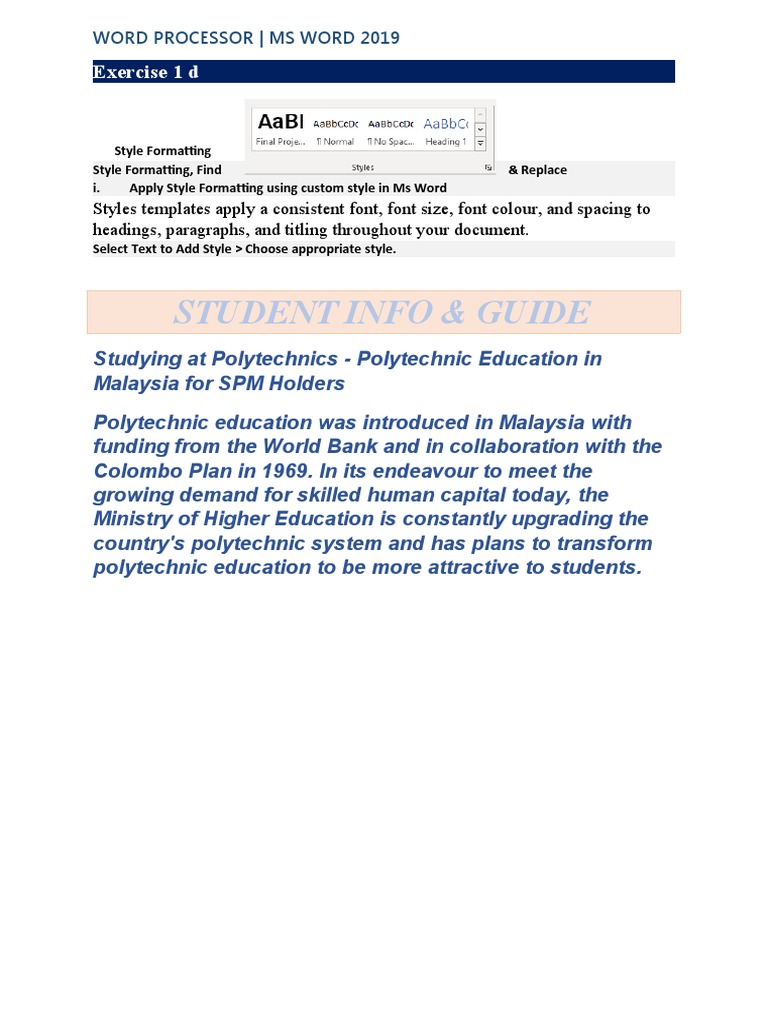 10DLS22F1077 - Exercise 1d - Style Formatting, Find & Replace | PDF