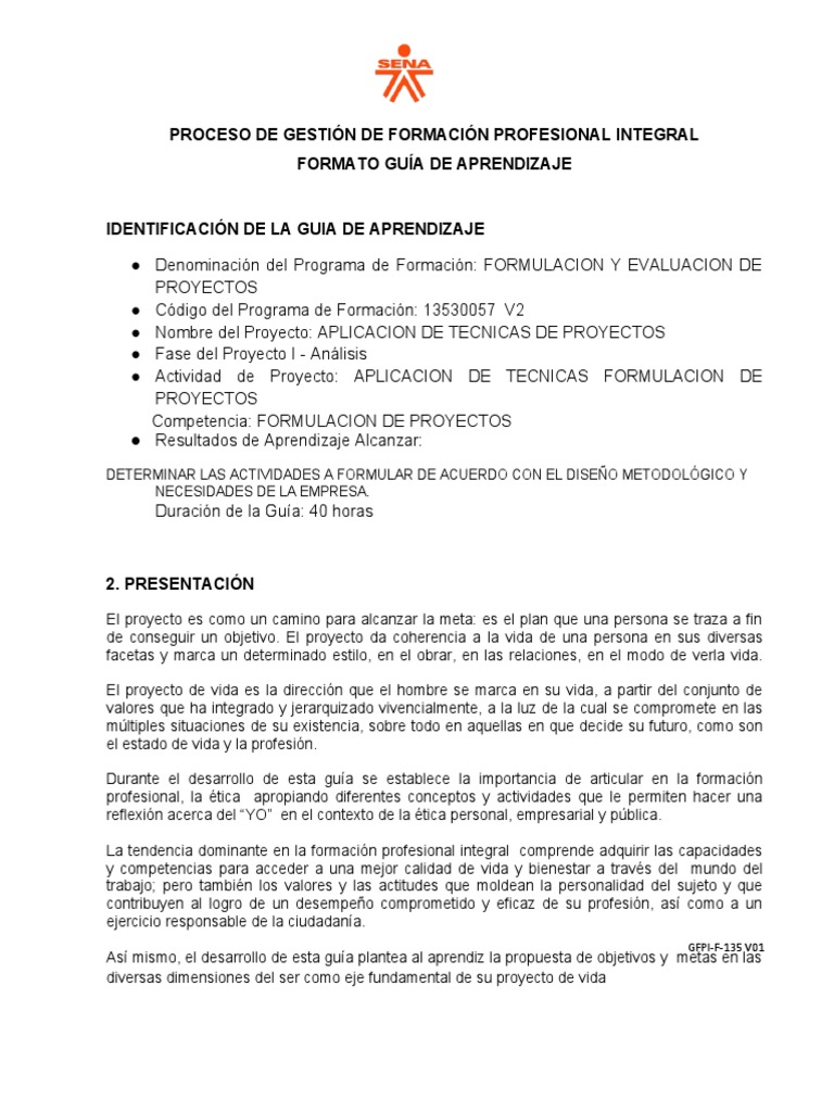 Gfpi-F-135 - Guia - de - Aprendizaje N. 1 Proyecto de Vida | PDF | Justicia | Crimen y violencia