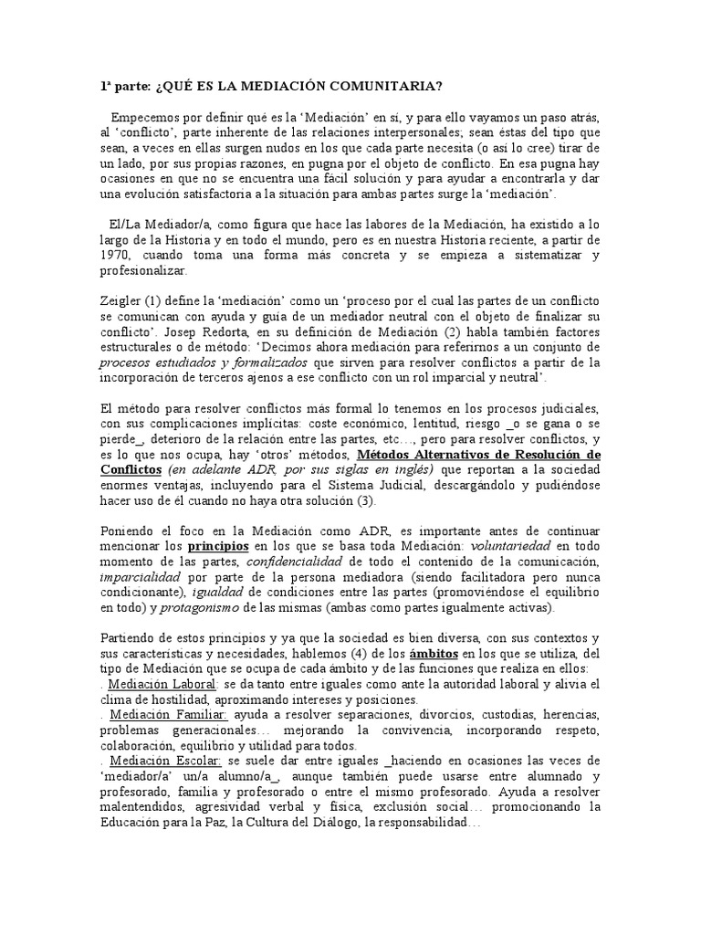 La Mediación Comunitaria. Principios y modelos. | PDF | Mediación | Negociación