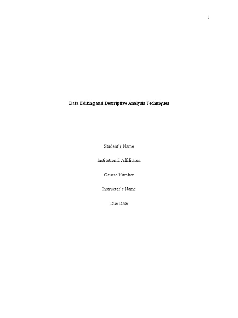 Data Editing And Descriptive Analysis Techniques Pdf Hypothesis Data