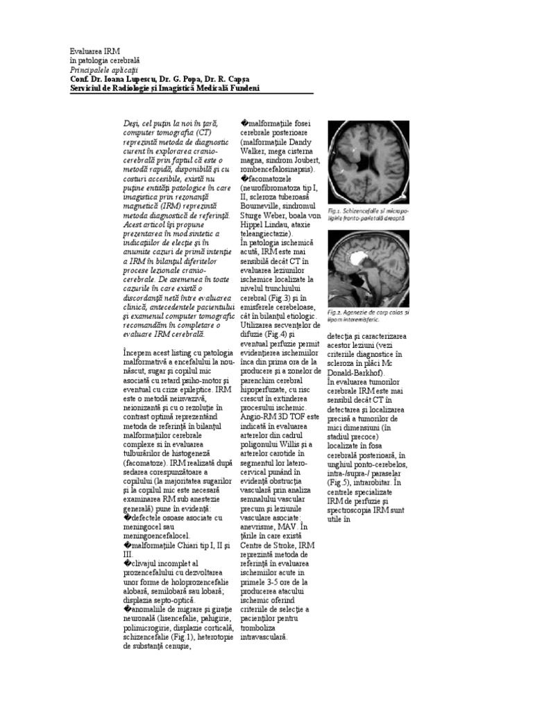 Evaluarea IRM in Patologia Cerebala | PDF