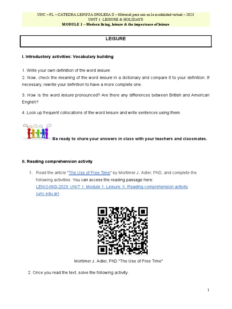 Unit 1 Module 1 English Language Ii Aula Virtual 2023 Pdf Pdf Leisure Cognition