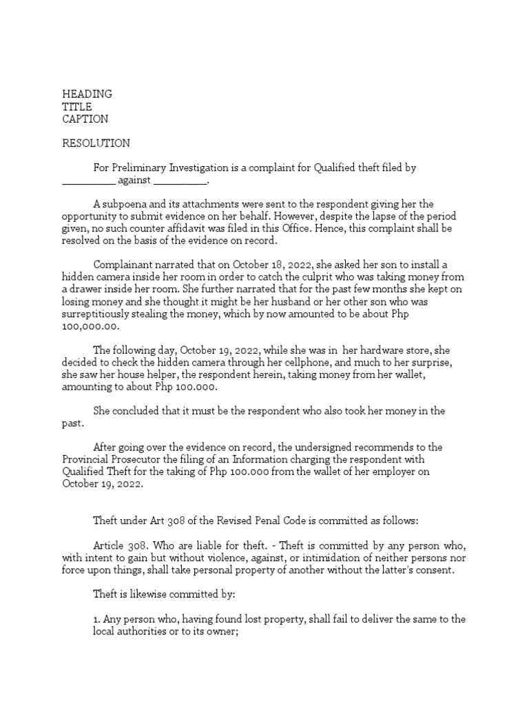 Qualified Theft Resolution | PDF | Theft | Crimes