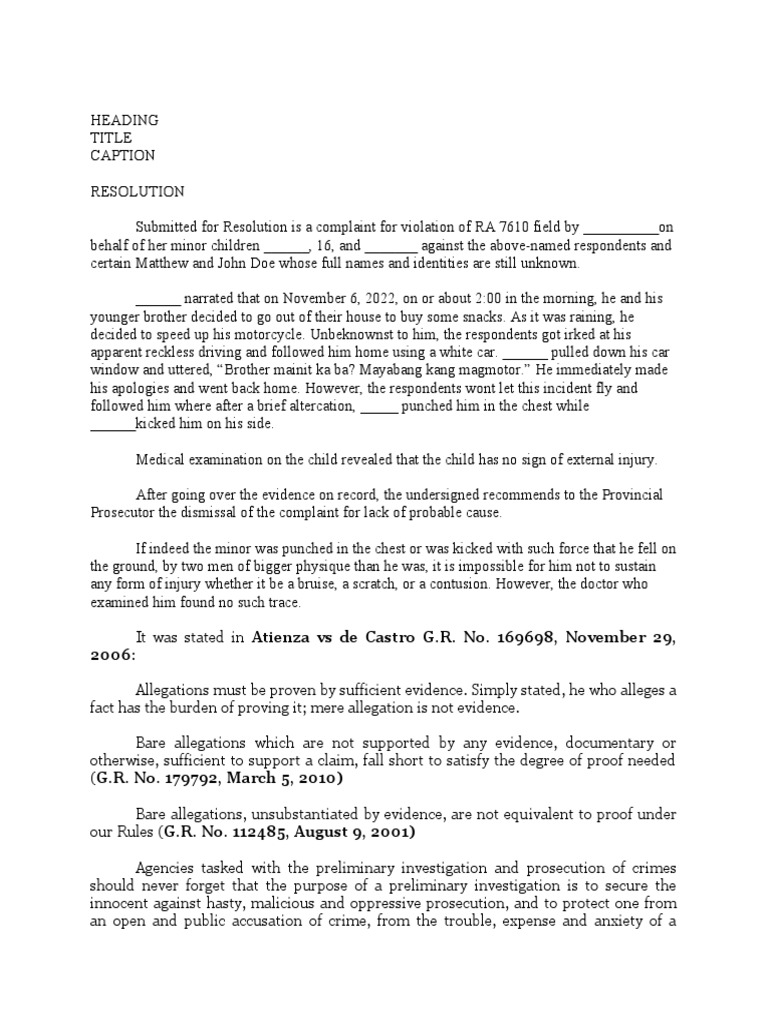 RA 7610 Resolution Dismissed | PDF | Trials | Criminal Justice
