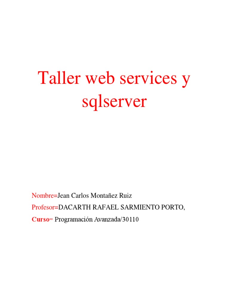 Taller Web Services y SQL Server | PDF | Bases de datos | Red mundial