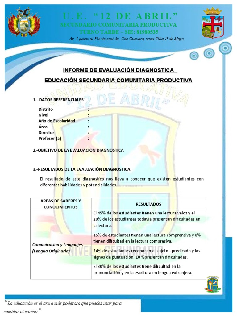 Informe de Evaluación Diagnóstica | PDF