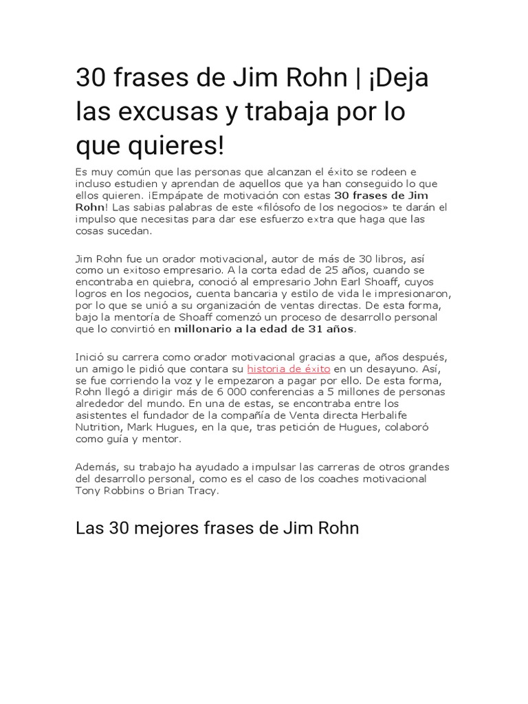 30 Frases de Jim Rohn | PDF | Motivación | Motivacional