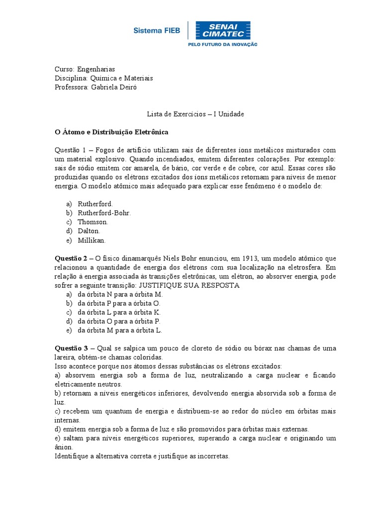 Átomo e Estrutura Atômica | PDF | Elétron | Tabela periódica