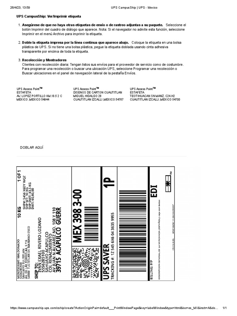 UPS CampusShip - UPS - Mexico ACAPULCO 4 | PDF