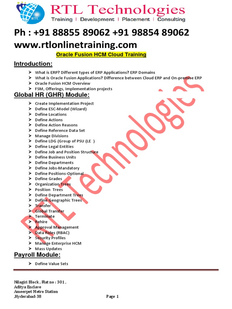 Oracle Fusion Hcm Training Syllabus 8885589062 Pdf Payroll Enterprise Resource Planning
