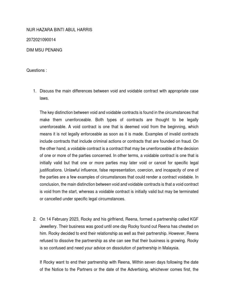 BLW Weekly Assignment 6 PDF | PDF | Void (Law) | Contract Law