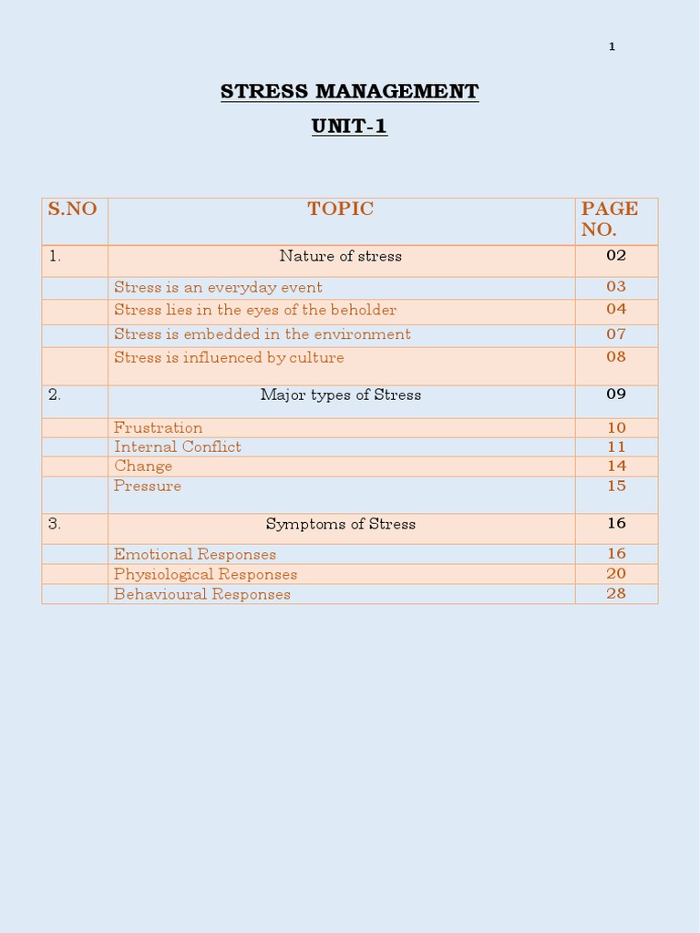 STRESS MANAGEMENT Unit 1 PDF | PDF