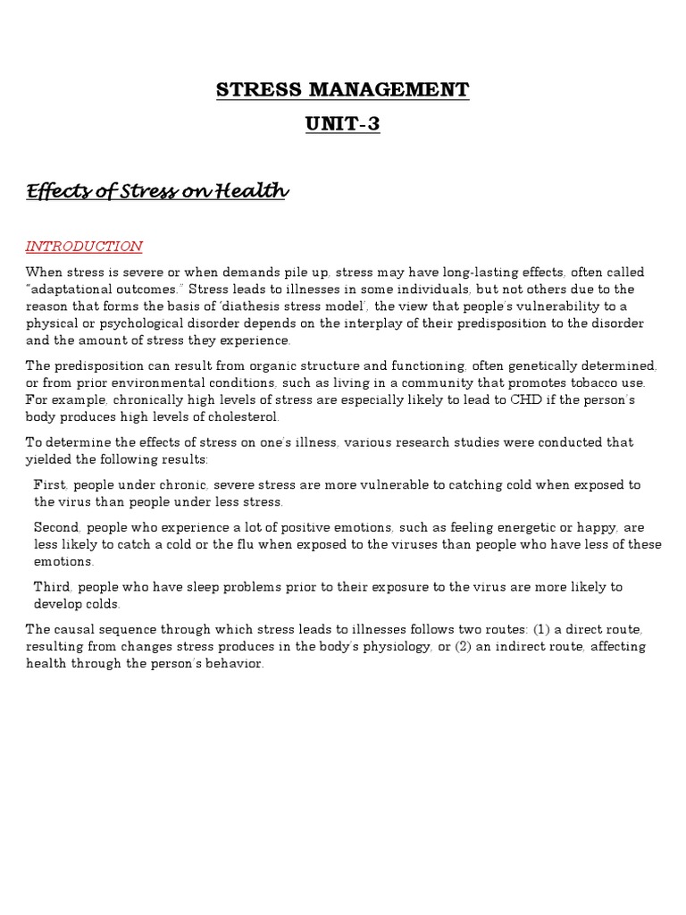 STRESS MANAGEMENT Unit 3 | Download Free PDF | Stress (Biology ...