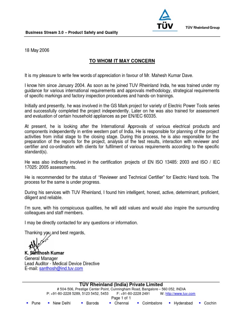 Reference Letter - Santhosh | PDF