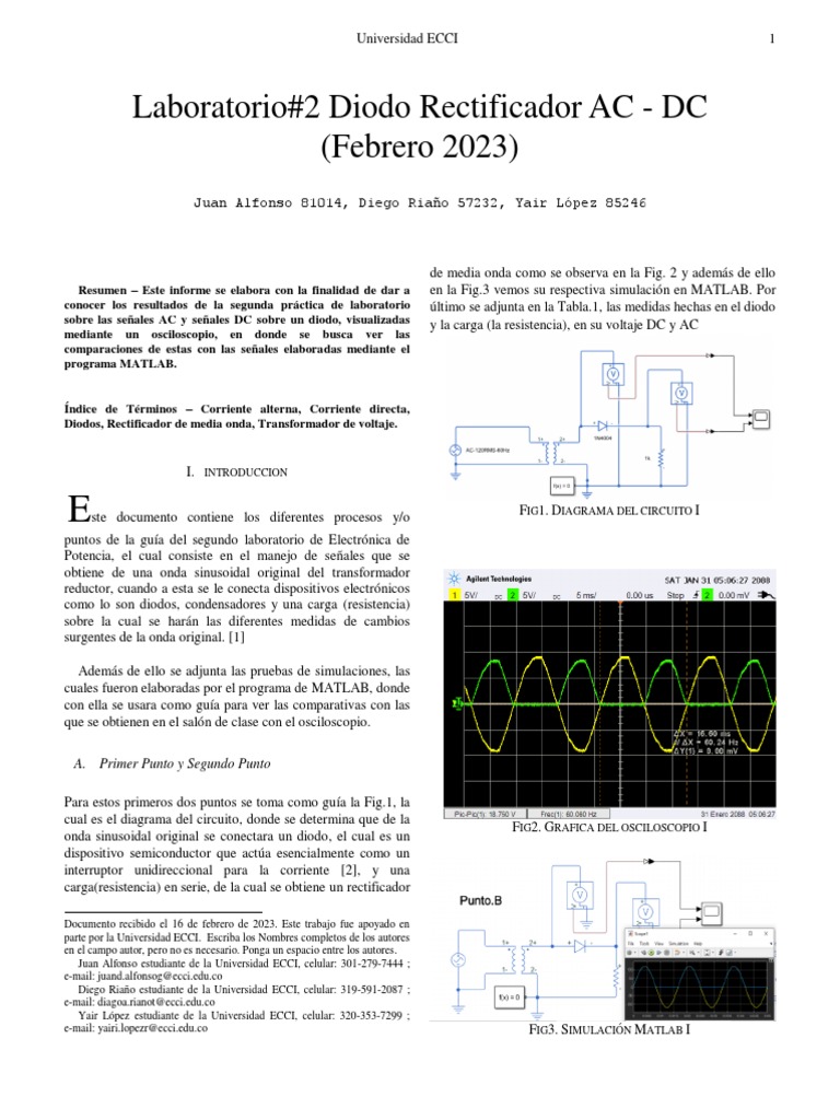 Informe Segundo Laboratorio | PDF | Rectificador | Diodo