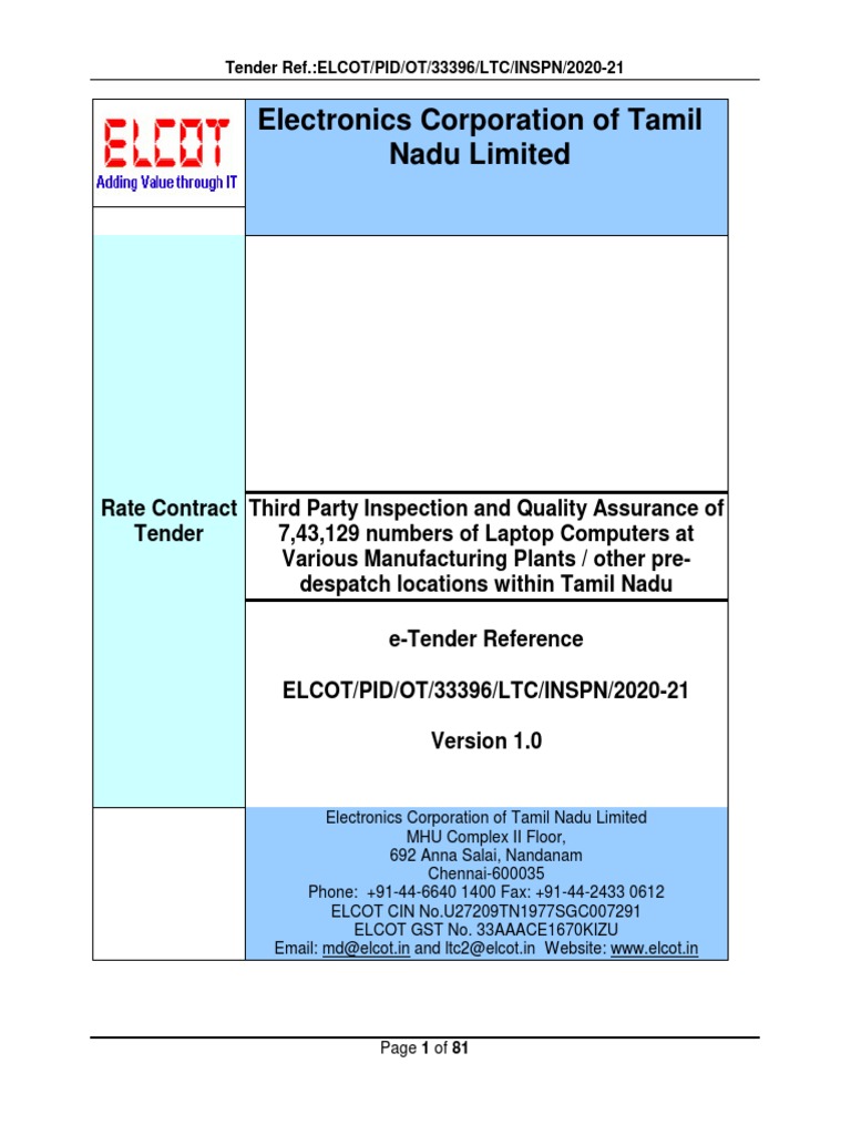 Tender ELCOT | PDF