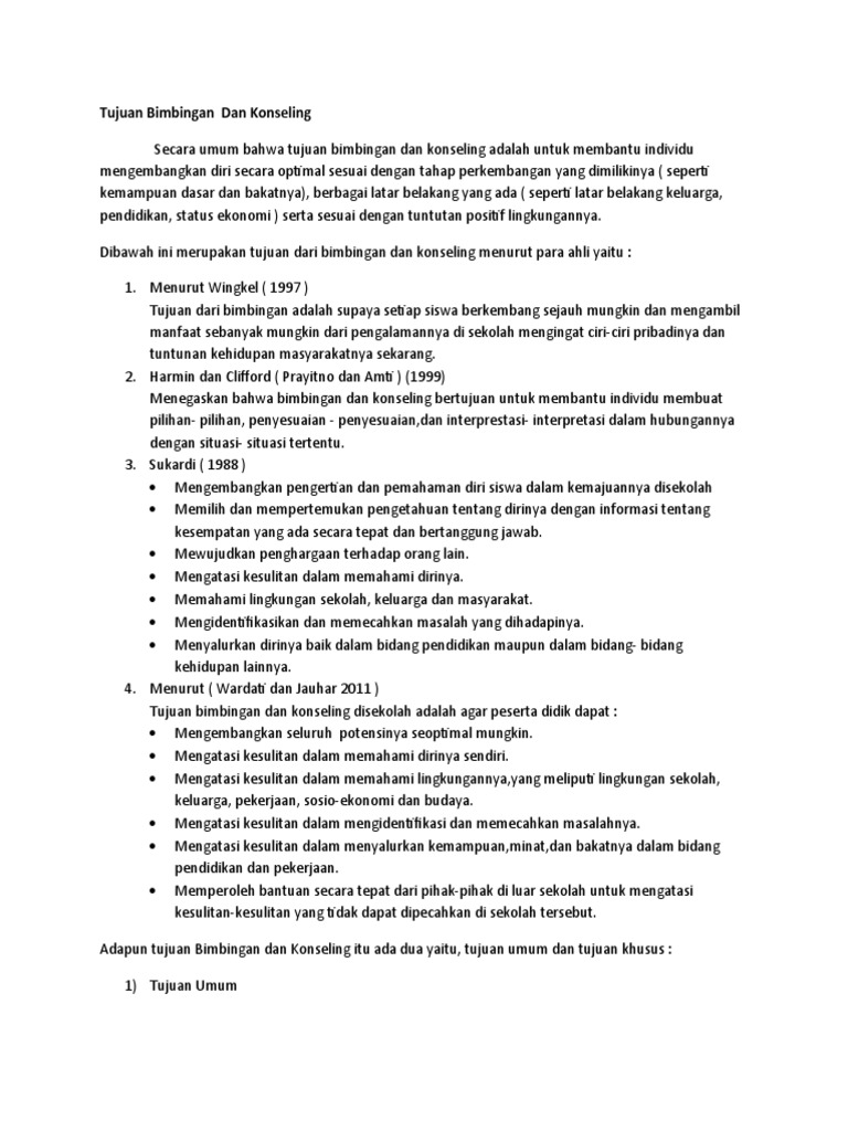 Tujuan Bimbingan Konseling di Sekolah | PDF | Karier & Perkembangan