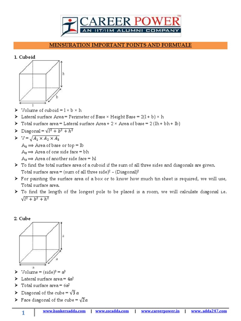 Mensuration Formulas PDF | PDF