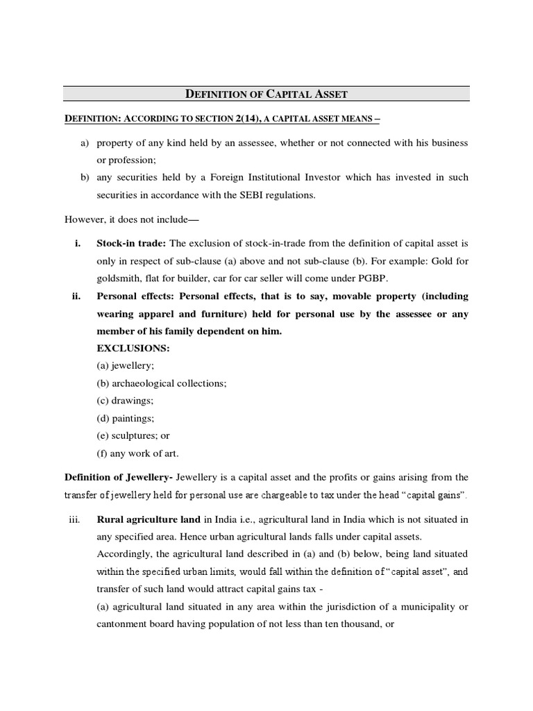 Capital Asset Definition and Tax Implications | PDF