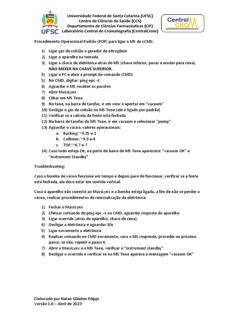 POP ligar e reset do LCMS Waters.pdf | PDF