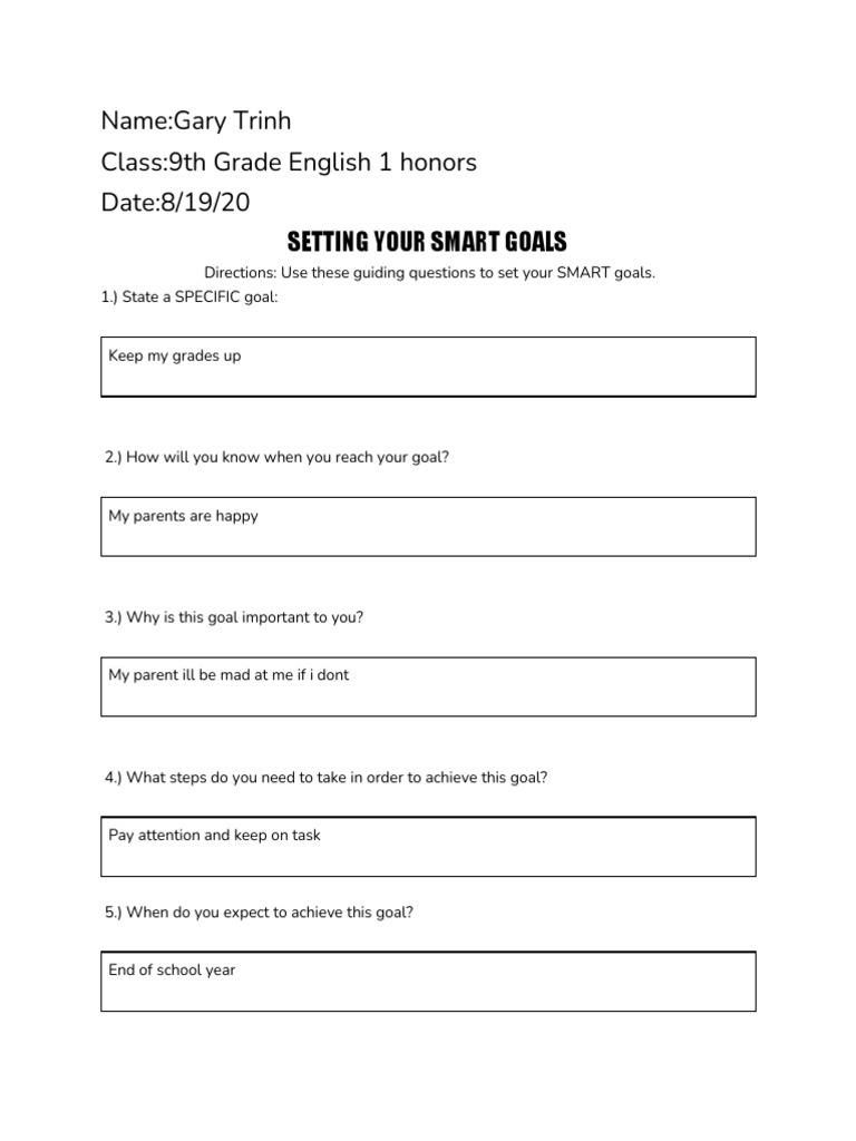 Setting SMART Goals for 9th Grade Success | PDF | Self-Improvement