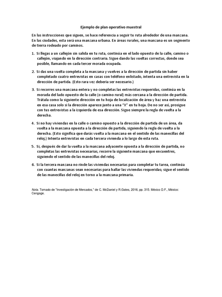 Ejemplo de Plan Operativo Muestral | PDF