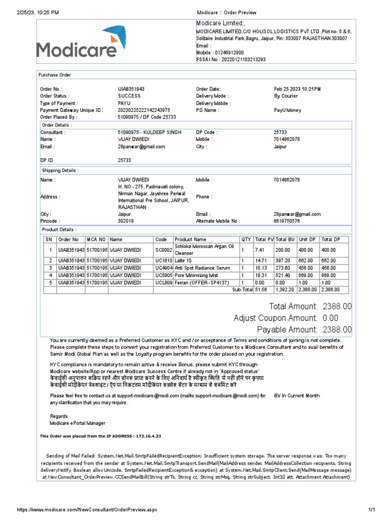 Modicare - Order Preview | PDF