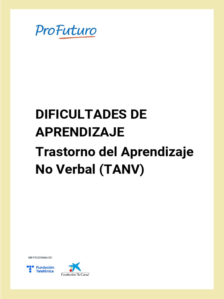 M4 - Dificultades de Aprendizaje. Trastorno Del Aprendizaje No Verbal (TANV) PDF | PDF