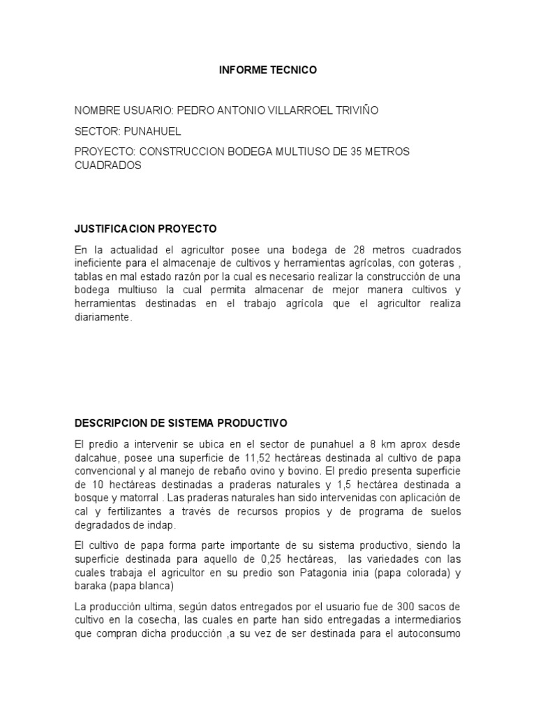 INFORME TECNICO.docx | PDF | Agricultura | Patata
