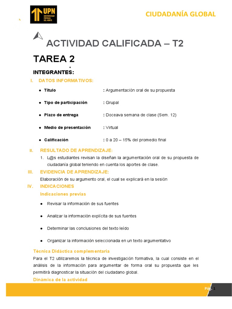 Actividad Calificada - T2: Tarea 2 | PDF