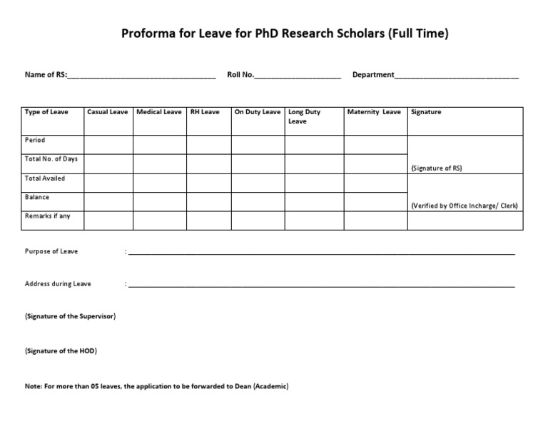 Requesting Time Off: A Proforma for PhD Student Leave | PDF
