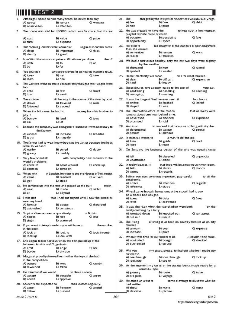 English Vocabulary Practice Test | PDF