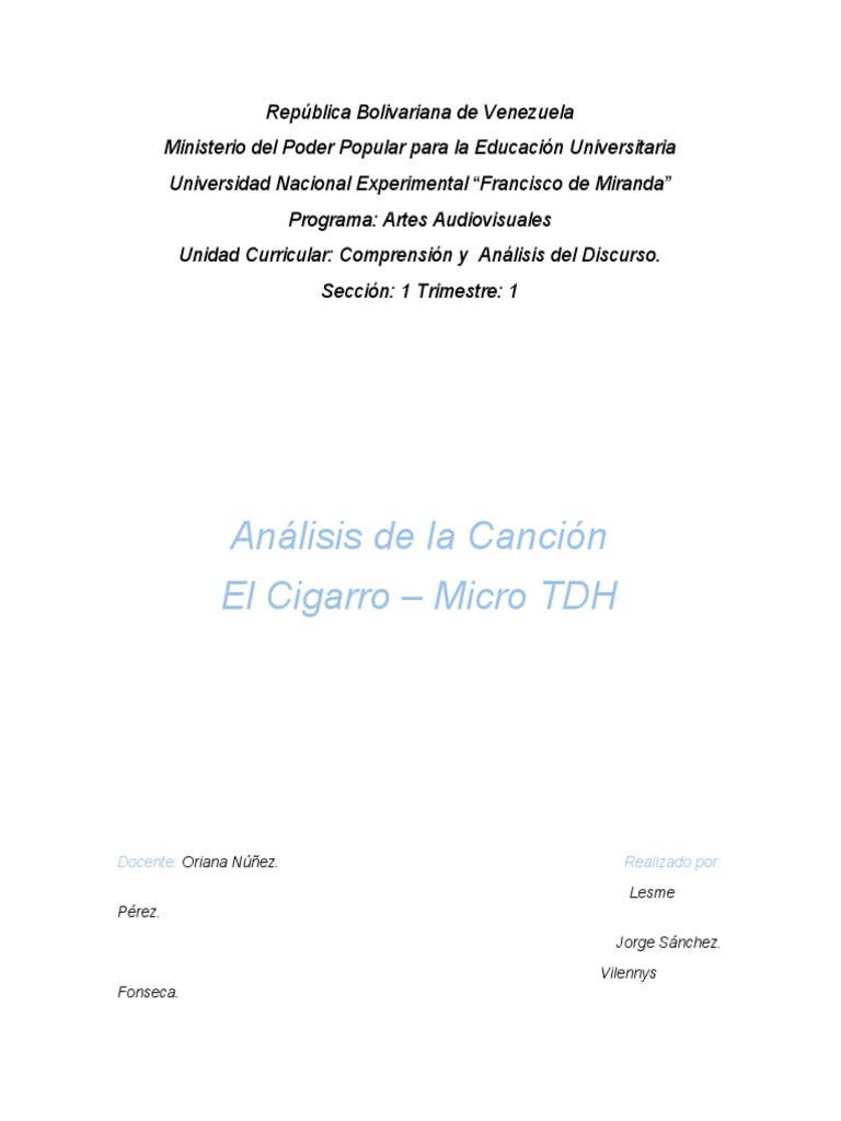 Analisis de La Cancion El Cigarro - Micro TDH | PDF | Poesía