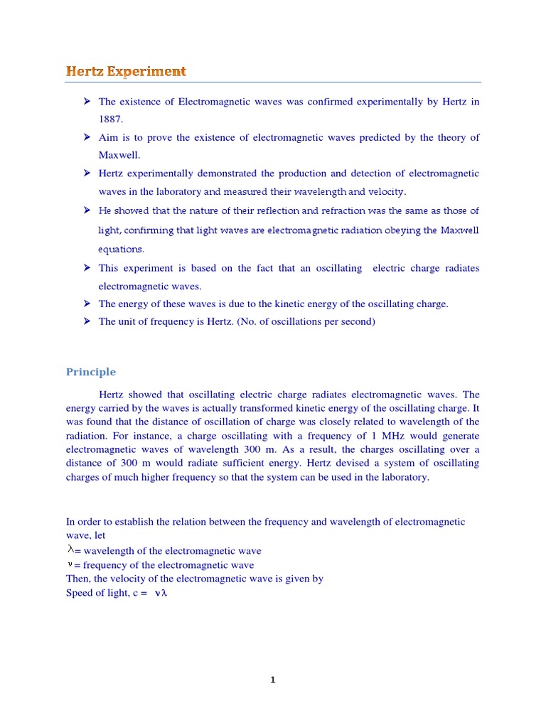 Hertz's Experiment on EM Waves | PDF