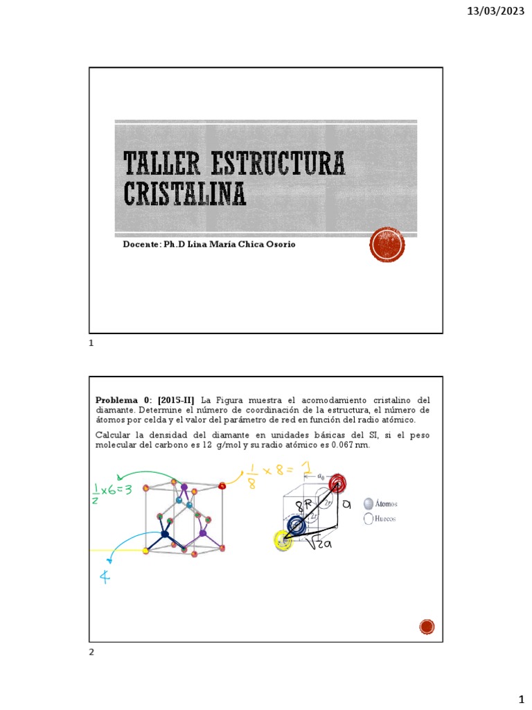 15. Taller estructura cristalina 2023 - 1 completo | PDF | Estructura ...