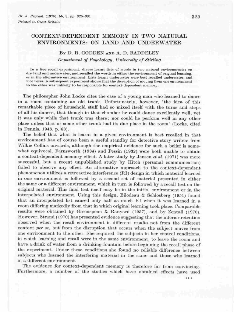 Godden & Baddeley (1975) PDF | PDF