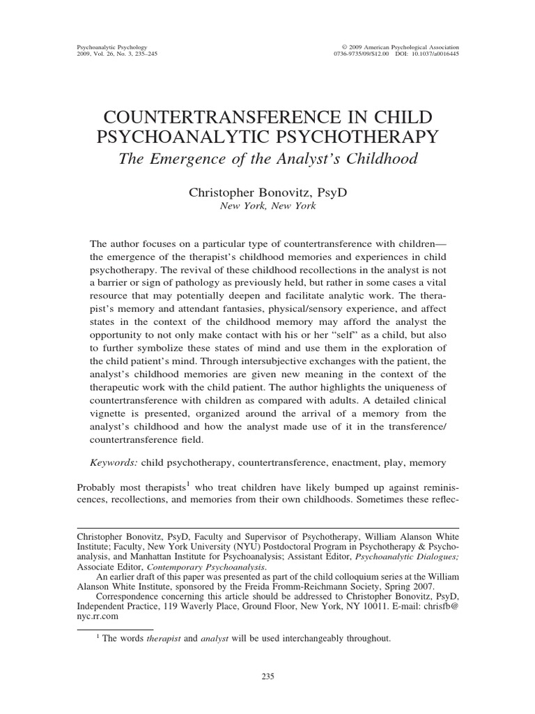 BONOVITZ The Emergence of Analyst S Childhood PDF | PDF ...