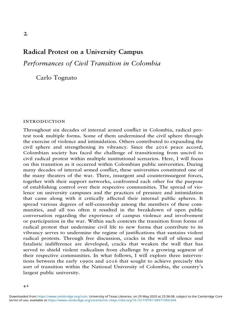 Tognato, C. (2020) - Radical Protest On A University Campus PDF | PDF