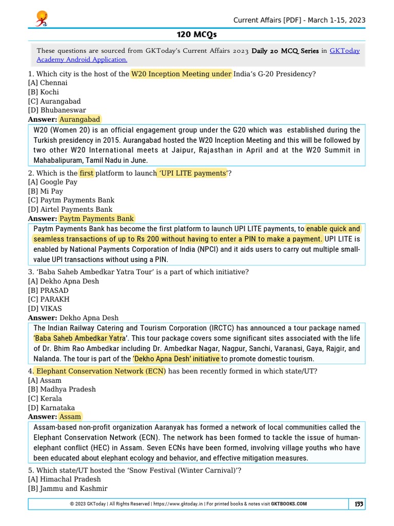 GKTODAY MCQ March 2023.pdf | PDF