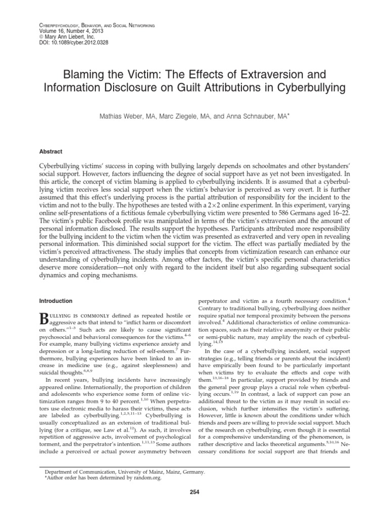 How Victim Characteristics Affect Blame in Cyberbullying | PDF ...