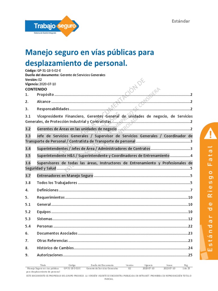 Manejo Seguro en Vias Publicas para Desplazamiento de Personal PDF | PDF