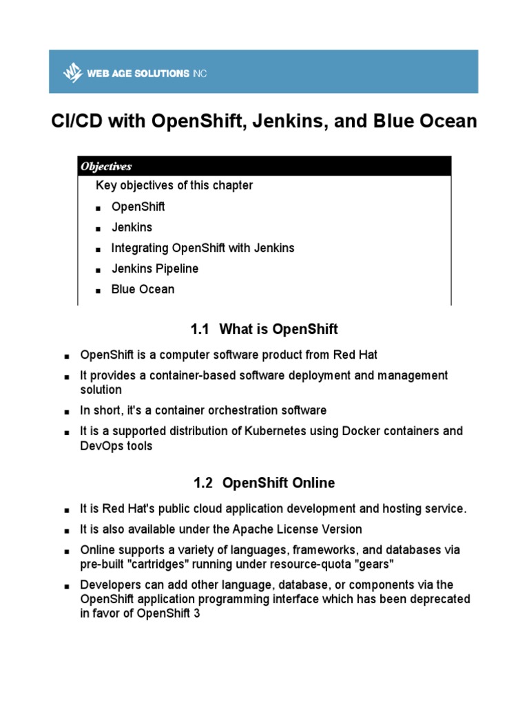 Cicd With Openshift, Jenkins and Blue Ocean PDF | PDF